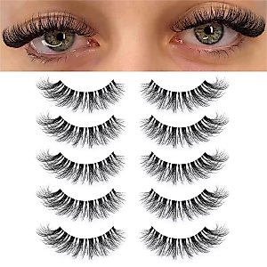 KSYOO Wispy Lashes That Look Like Extensions,D Curl Strip Lashes,Clear Band Cat Eye Lashes Natural Look,8-15mm Eyelashes Wispy (Clear Band V1)