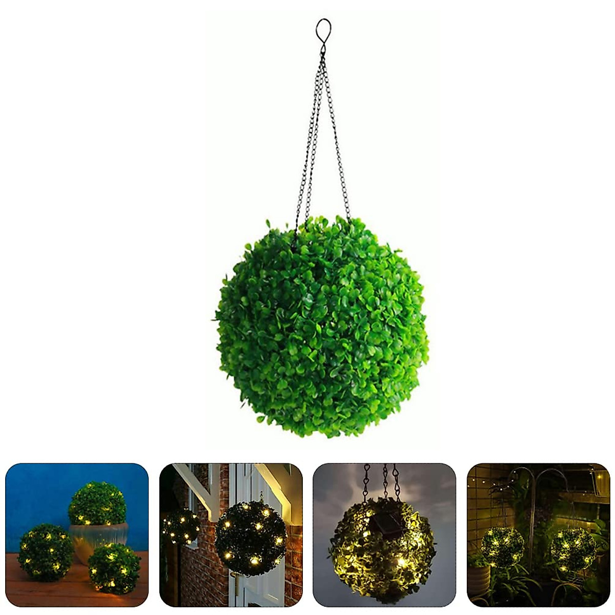 Beaupretty Solar Grass Ball Light Decorative Grass Balls Green Solar Lights Outdoor Artificial Topiary Plant Round Grass Flower Garland Decorations Garden Solar Lamp Warm White Plastic Lob