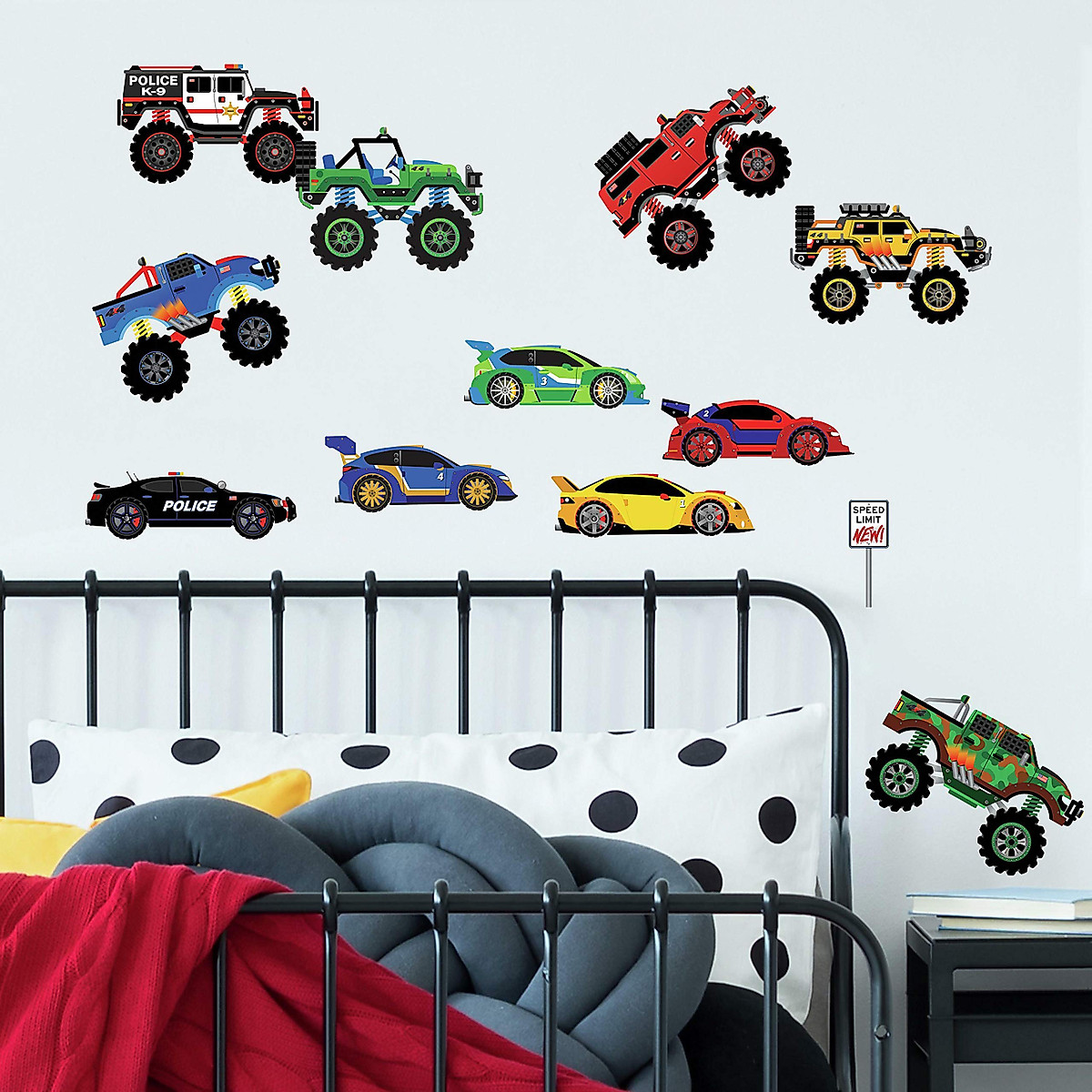 RoomMates SPD0004SCS New Speed Limit - Trucks Peel and Stick Wall Decals, Multicolor 10"x18"