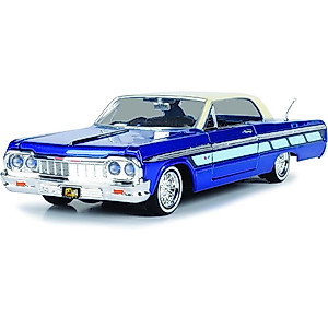 1964 Chevy Impala Lowrider Hard Top Candy Blue Metallic with Cream Top Get Low Series 1/24 Diecast Model Car by Motormax 79021