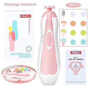 FANSIDI Baby Nail File Electric Nail Trimmer Safe Baby Nail Clippers Manicure Set with 10 Grinding Heads 8 Sandpapers, Trim Polish Groom for Newborn Infant Toddler or Adult Toes Fingernails Care, Pink