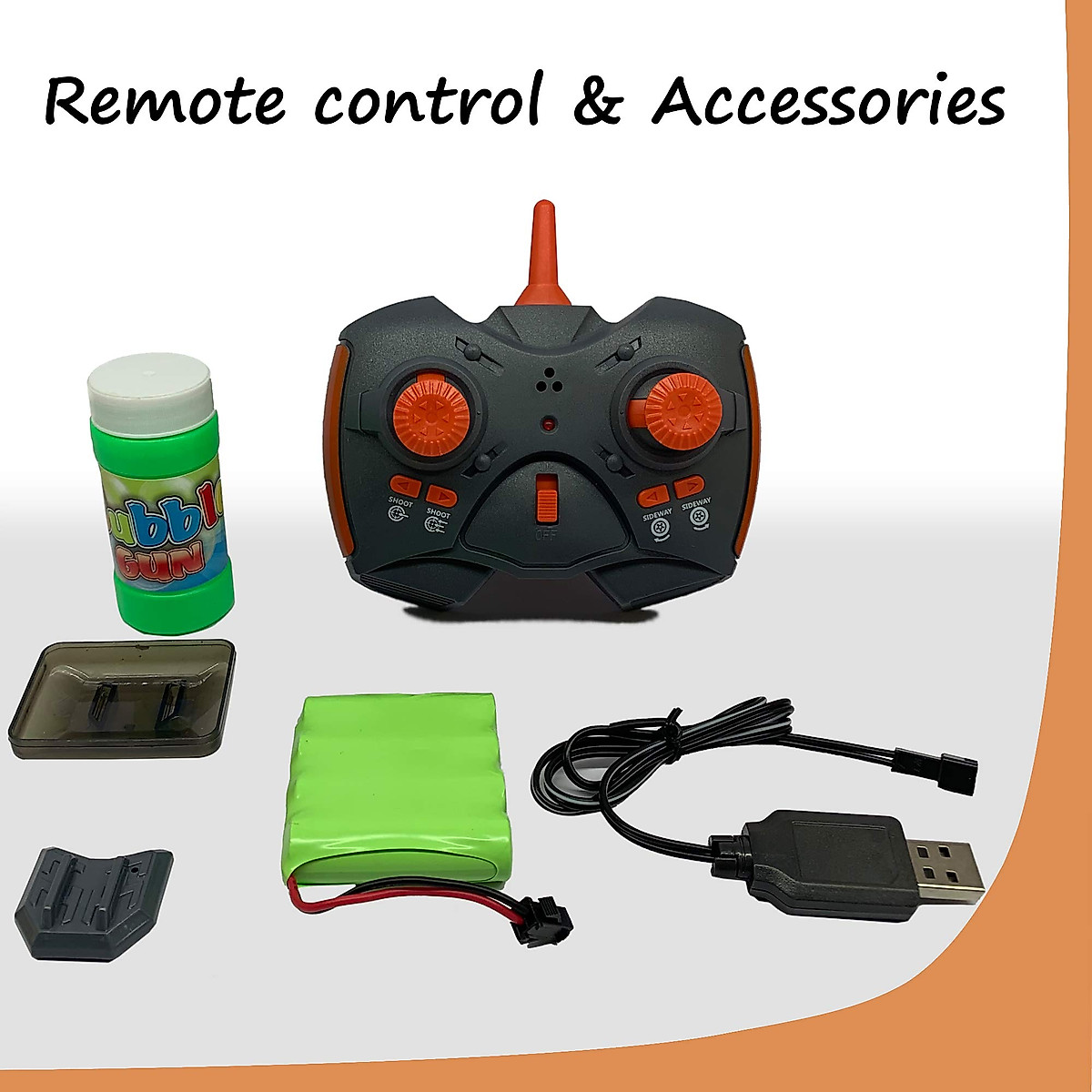 Vaiyer RC Rechargeable, Remote Control Stunt Car for Kids w/ 2-in-1 Interchangeable Toy Bubble Blaster and Water Gun Tops, Rock Crawler Off Road Vehicle w/ 360 Degree Movement (Orange)