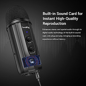 SmallRig U60 All Metal USB Microphone PC Streaming Microphone, Gaming Mic for PC,PS5 & Mac, 4 Pickup Patterns, Shock Mount and Adjustable Stand, Gain Control for Recording, Plug and Play, Black - 3466