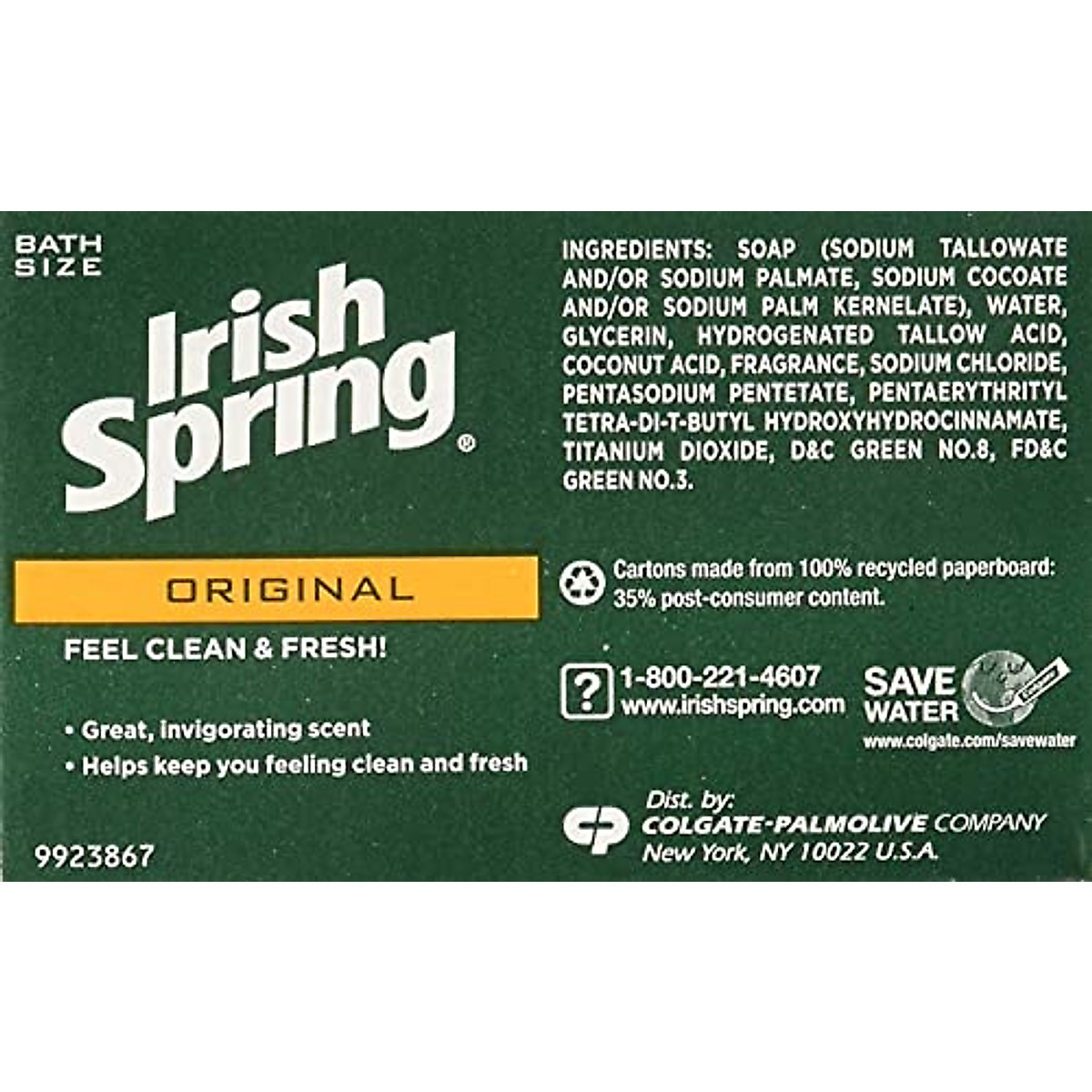 Irish Spring Original Deodorant Bar Soap, 3.20 oz bars, 2 ea