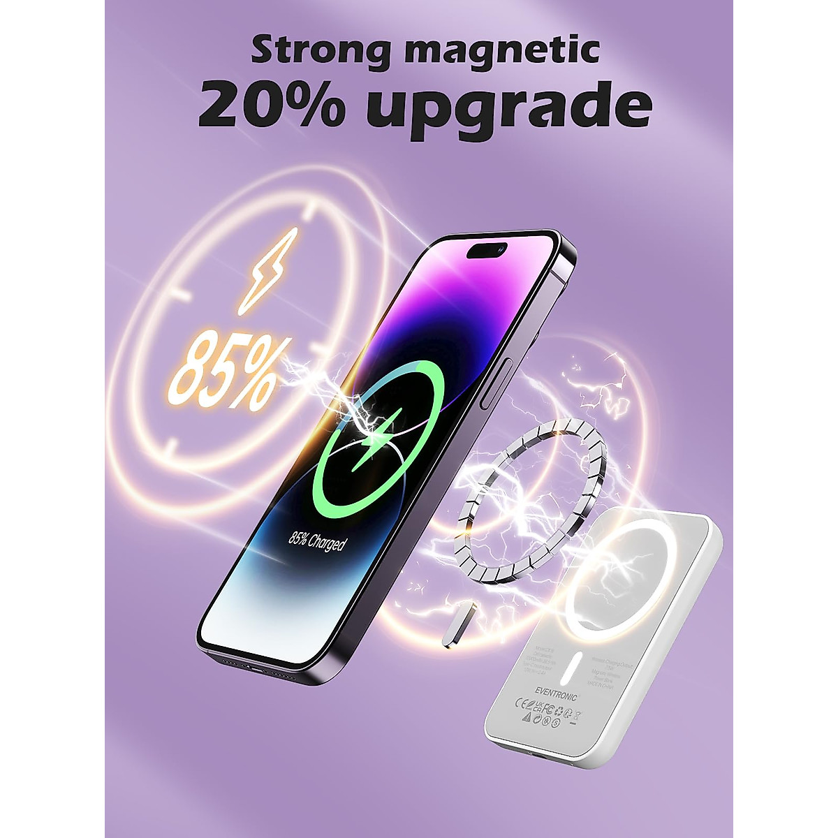 Magnetic Wireless Power Bank【2-Pack】, Mag-Safe Battery 10000mah with Locked Magnetic, Extra-large Capacity Wireless Portable Charger As Backup Magnetic Battery, Compatible with Iphone 14&13&12 Series