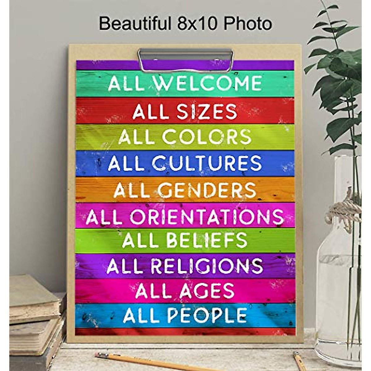 Welcome Sign - Liberal Wall Decor Picture - Gift for LGBTQ, Queer, Gay, Bi, Lesbian, African American, Black, Latino - 8x10 Paper Plaque Art Poster Print for Home, Office, Store, Bar - Unframed