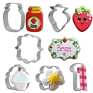 Fangleland Fruit Cookie Cutter Set Strawberry Theme Stainless Steel Molds 7 Packs for Berry Girl Sweet 1st Birthday Baby Shower Cake Fondant Biscuit Decorations