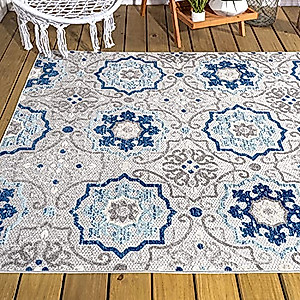 JONATHAN Y AMC101A-8 Mediterranean Medallion Indoor Outdoor Area-Rug Bohemian Floral Easy-Cleaning High Traffic Bedroom Kitchen Backyard Patio Porch Non Shedding, 8 X 10, Blue/Gray