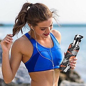 Basketball Football Sports Kids Water Bottle Thermos with Straw School Vacuum Insulated Stainless Steel Thermos Bottle Cup Leakproof Sport Travel Cup Mug Handle for Boys Man Women 20 OZ