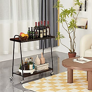 2 Tier Acrylic Home Bar Cart Multifunctional Kitchen Metal Mobile Service Wine Cart with Lockable Wheels Office Coffee Rolling Utility Cart(Mult)