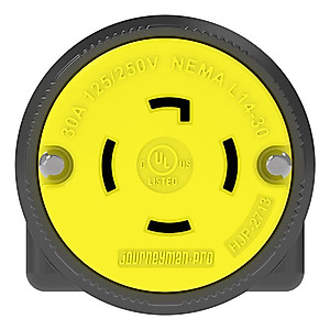 Journeyman-Pro 2713 30 Amp, 125/250 Volt, NEMA L14-30R, 3P, 4W, Locking Plug Connector, Black Industrial Grade, Grounding 7500 Watts Generator Rating (L14-30R (Female Plug))