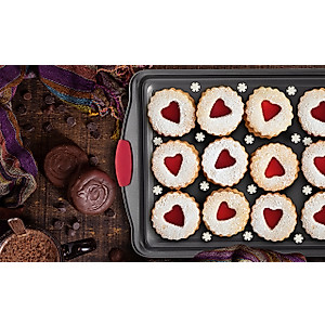 Eternal Living Non Stick Baking Pans Cookie Sheets for Baking with Red Silicone Handles 3pc Set Large, Black