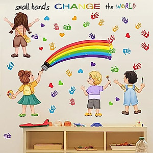 2Pcs Rainbow Wall Decals, Wall Stickers for Kids Inspirational Quotes Small Hands Change The World Playroom School Classroom Nursery Preschool Wall Stickers Girls Bedroom Wall Stickers Decor