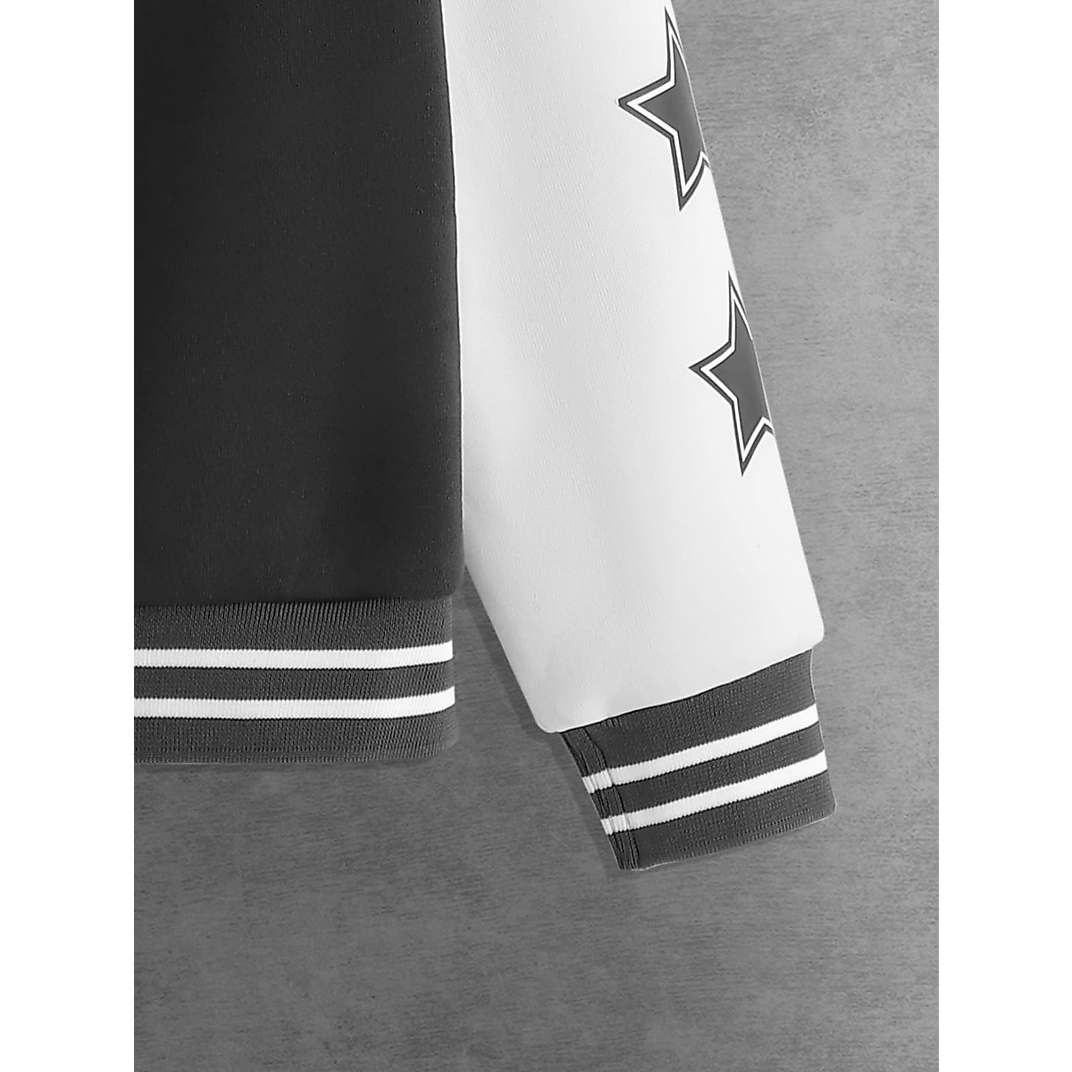 SOLY HUX Boy's Varsity Jacket Letter Star Print Long Sleeve Color Block Baseball Bomber Jacket Coat Black and White Print 11-12Y