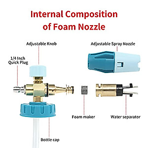 CHAVOR Pressure Washer Foam Cannon, Professional Upgrade Adjustable Snow Foam Lance, Blue Transparent Body Foam Blaster, 1/4 Inch Quick Connect, 4000 PSI, 1 L
