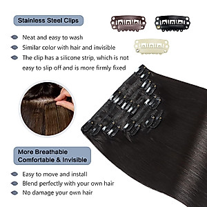 Sunya Clip in Hair Extensions Real Human Hair Natural Black Human Hair Clip in Extensions Double Weft Human Hair Clip ins Straight Hair Extensions Clip ins 16 Inch #1B 8Pcs/120g