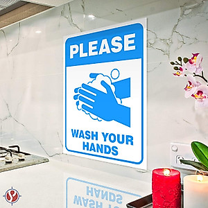 Please Wash Your Hands Sign Laminated Poster – Health and Safety – Great Use for Homes, Schools, Office and Public Spaces | Heat, Water and Moisture Resistant | 8 x 10 Inches | 5 per Pack (Blue)