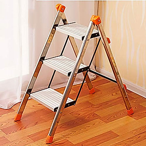 PENGJIE Folding Ladder Step Stool Ladder Stool 3 Step Folding Aluminum Heavy Duty Steel Portable Anti Slip Mat Tread Compact 150 Kg Capacity