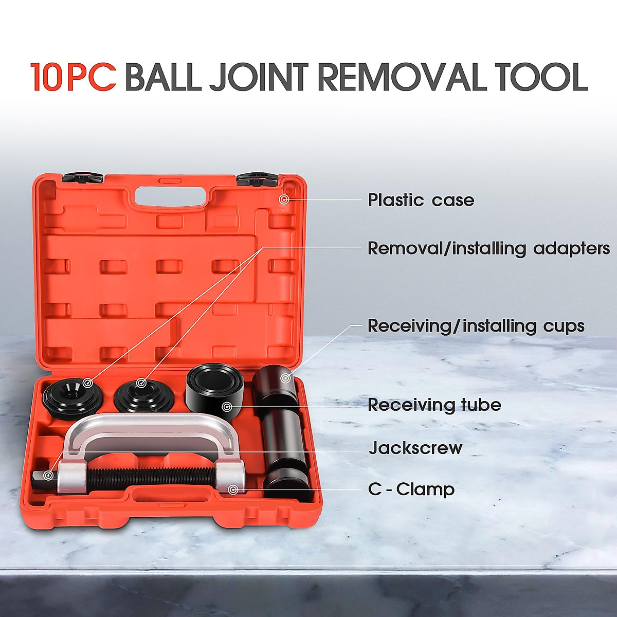 DHA Heavy Duty Ball Joint Press & U Joint Removal Tool Kit with 4x4 Adapters for 2WD 4WD Car Light Truck, Upper and Lower Ball Joint Press Kit Remover Installer Service Set