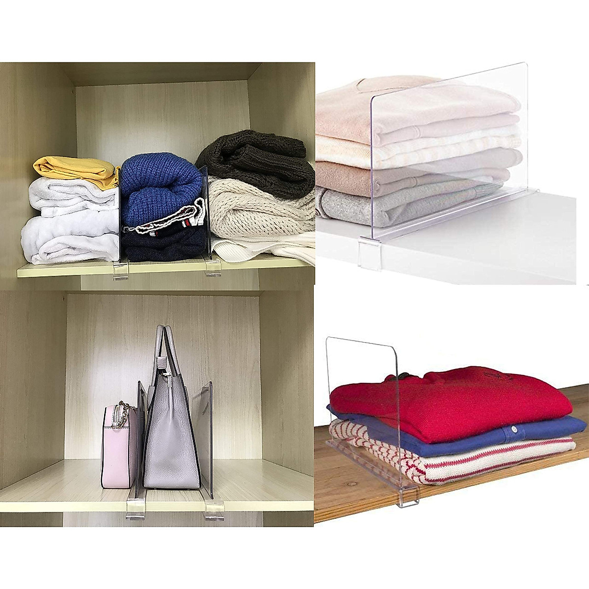 Yieach Acrylic Shelf Dividers for Closet Storage,Clear Closet Organizer for Purses and Clothes,Perfect Wood Shelf Separators for Kitchen Cabinets and Bedroom,Handbag and Clothing Dividers,Pack of 6