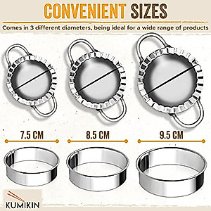 KUMIKIN Dumpling Maker – Empanada Maker Press Set of 3 – Food-Grade Stainless Steel Dumpling Press in 3 Sizes – Pierogi Maker with Included Recipe eBook – Easy to Use and Multifunctional