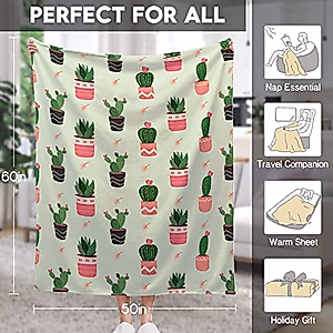 Fleece Throw Blanket for Couch Sofa Bed Office, Comfy Warm Fuzzy Flannel Throw Blanket 50 x 60 in, 350 GSM Soft Microfiber Plush Cozy Blankets Throws for Adult Kids All Season (Cactus)