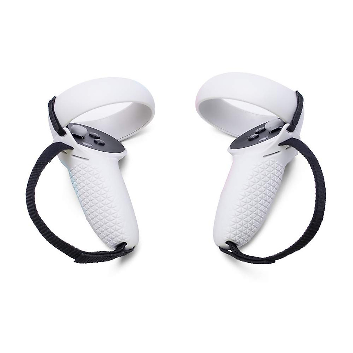 SINWEVR Touch Controller Grip Cover Compatible for Meta/Oculus Quest 2, Anti-Throw Handle Protecting Sleeve Quest 2 Accessories with Adjustable Knuckle Strap (White - TPU)