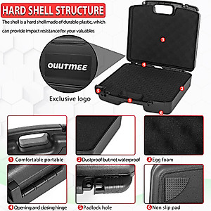 OUUTMEE Portable Hard Case 12.2" x 9.85" x 3.77" With Customizable Diced Foam Protects for Equipment,Electronics,Tools,Microphone,Recorder and More
