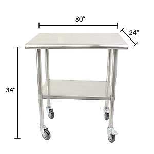 STEELBUS 24'' x 60'' Stainless Steel Table,NSF Commercial Heavy Duty Kitchen Prep & Work Table on 4 Caster Wheels and with Adjustable Under Shelf,Metal Food Workstation for Restaurant, Home and Hotel…