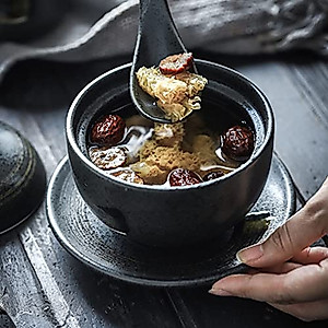 BESTonZON Japanese Ramen Miso Soup Bowl with Lid Japanese Rice Bowl Ceramic Cereal Bowl with Lid Traditional Bowls Noodle Bowl Lacquer Bowl Mini Steamer