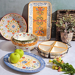 Laurie Gates by Gibson Hand Painted Tierra Mix and Match Dinnerware Set, Rectangular Platter (14.8" X 8.5"), Assorted