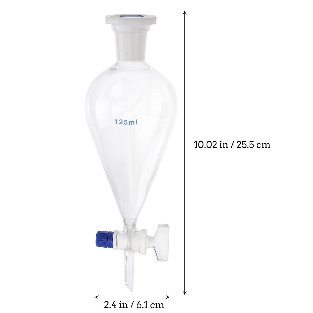 Separatory Funnel Pear Funnels, 125ml Thickened Glass Separating Funnel, Leak-Proof Screw Cap, Stopcock Style and Logo Color Random, Lab Glassware
