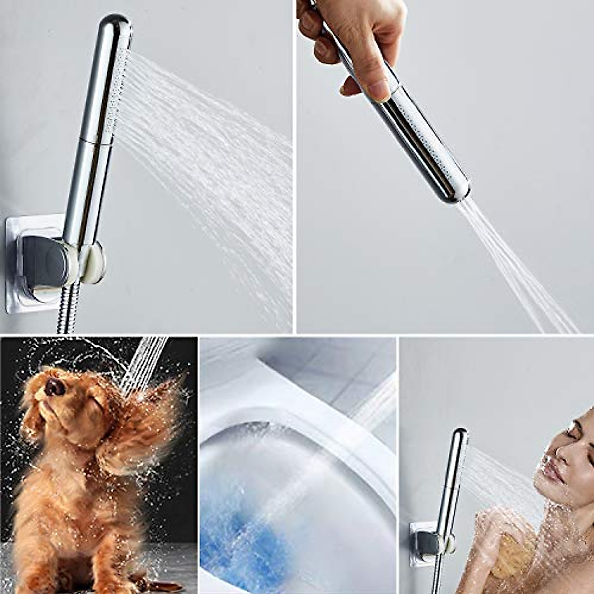 Handheld Showerhead Solid Copper Round Bar Bathroom hand-held shower head High pressure Shower heads Sprayer (Chrome)