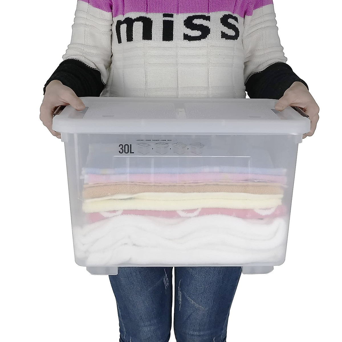 Hommp 4 Packs 30 Liter Clear Large Storage Boxes Container with Lids and Wheels