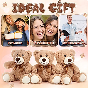 HyDren 12 Pieces Operation Christmas Bears Stuffed Animals Soft Plush Toy Bears for Birthday Party Valentine's Day Christian Charity Donation Supplies(Light Brown)