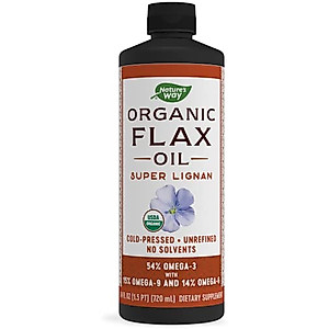 Nature's Way Organic Flax Oil Super Lignan, Cold-Pressed, and Unrefined, 24 Fl Oz
