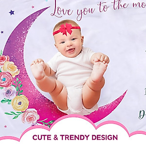 Baby Monthly Milestone Blanket for Boys and Girls 60 x 40 Inch Thick Fleece Baby Month Blanket with 2 Felt Frames Newborn Photography Prop Photo Blanket (Floral Moon)