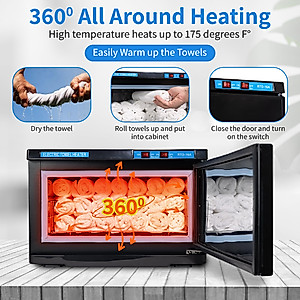 West Ivory Hot Towel Warmer and UV Treated Hygienic Cabinet, 16L Capacity, 2 in 1 Portable Heater Fitting 20-60 Towels, For Yoga Studios, Barbers and Hotels, Black