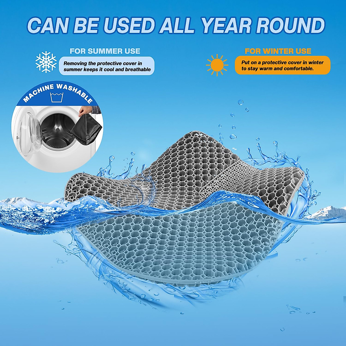 Gel Seat Cushion for Long Sitting, Extra Large Gel Cushion for wheelchair Reduce Sweat, Desk Chair Cushion, Seat Cushion for back pain/for Car/for Office Chairs/for kitchen chairs/ for Pressure Relief