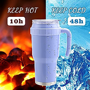 VALESKA 40oz Tumbler with Handle and Straw, Stainless Steel Insulated Vacuum Double Wall Coffee Travel Mug, Insulated Tumbler Cups, Keep Hot and Cold, Dishwasher Safe, Leak Proof, BPA Free - Purple