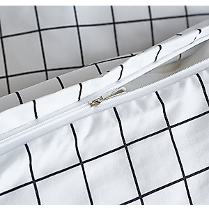 Fire Kirin Queen Duvet Cover Set with Zipper Closure 3Pcs (1 Duvet Cover + 2 Pillowcases) Modern Mini Black and White Grid Checkered Pattern Bedding Cover Set