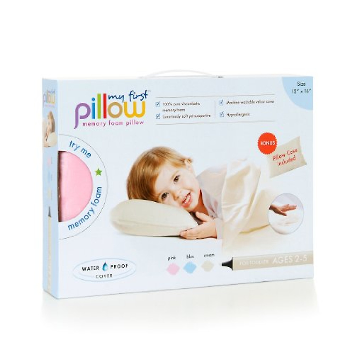 My First Premium Memory Foam Kids Toddler Pillow with Pillowcase, Pink, 12" x 16"