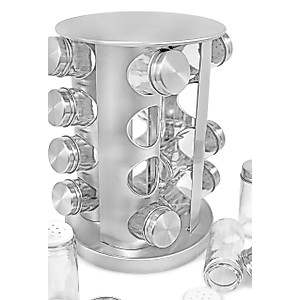 Internet's Best Revolving Spice Tower - Round Spice Rack - Set of 16 Spice Jars - Seasoning Storage Organization - Stainless Steel