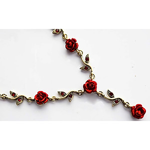 ALAIX 14K Gold Plated Necklaces for Women Dainty Long Rose Pendant Gold Necklace for Girls Vintage Red Flower Women' Necklace