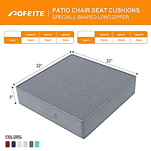 AOFEITE Outdoor Olefin Chair Cushions 22"x22"x5" Set of 4 Waterproof Patio Seat Cushions for Patio Furniture with 4-Level Color Fastness Sofa Pads with Handle DIY Straps for Yard Garden, Light Gray