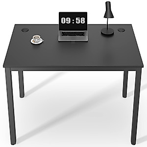 EE EUREKA ERGONOMIC 47 Inch Walnut & White Home Office PC Computer Desk, Simple Modern Work Study Writing Gaming Table for Small & Medium Spaces Desktop with Metal Legs, Sturdy & Easy Assembly