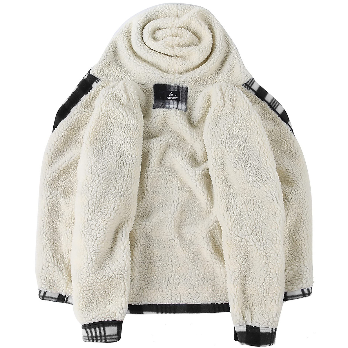 SCODI Men's Flannel Shirt Jacket Fleece Sherpa Lined Plaid Jackets Coat Full Zip Up Hoodie Winter Outwear Black White Large