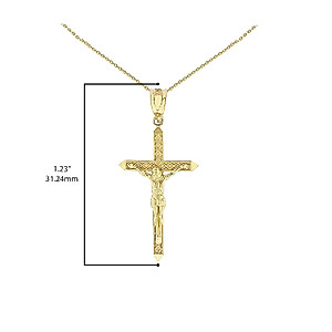 14K Yellow Gold 1-1/4" Crucifix Passion of Christ Cross Pendant Charm - No Chain