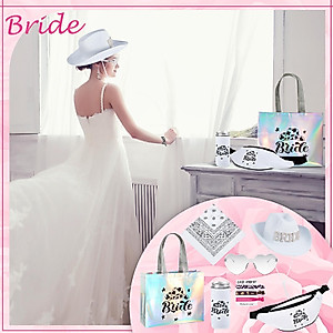 ShinyMatch 49 Pcs Cowgirl Bachelorette Party Favors Set Bachelorette Cowgirl Hats Bridesmaid Fanny Pack Can Sleeves Cowgirl Hair Ties Paisley Bandanas Heart Glasses Tote Bags for Bridal Shower