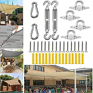 FOLUXING Shade Sail Hardware Kit for Rectangle or Square Sun Shade Sail Installation in Patio Lawn Garden, 304 Grade Stainless for Garden Outdoors(40Pcs)